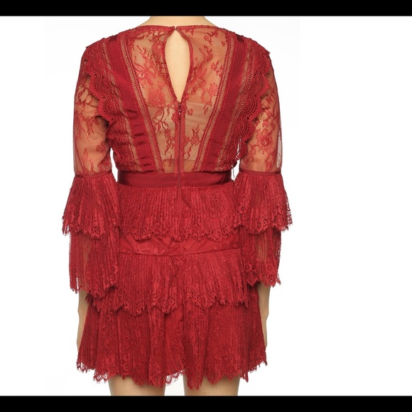 Self-Portrait | Dresses | Selfportrait Burgundy Red Lace Ruffle Dress ...